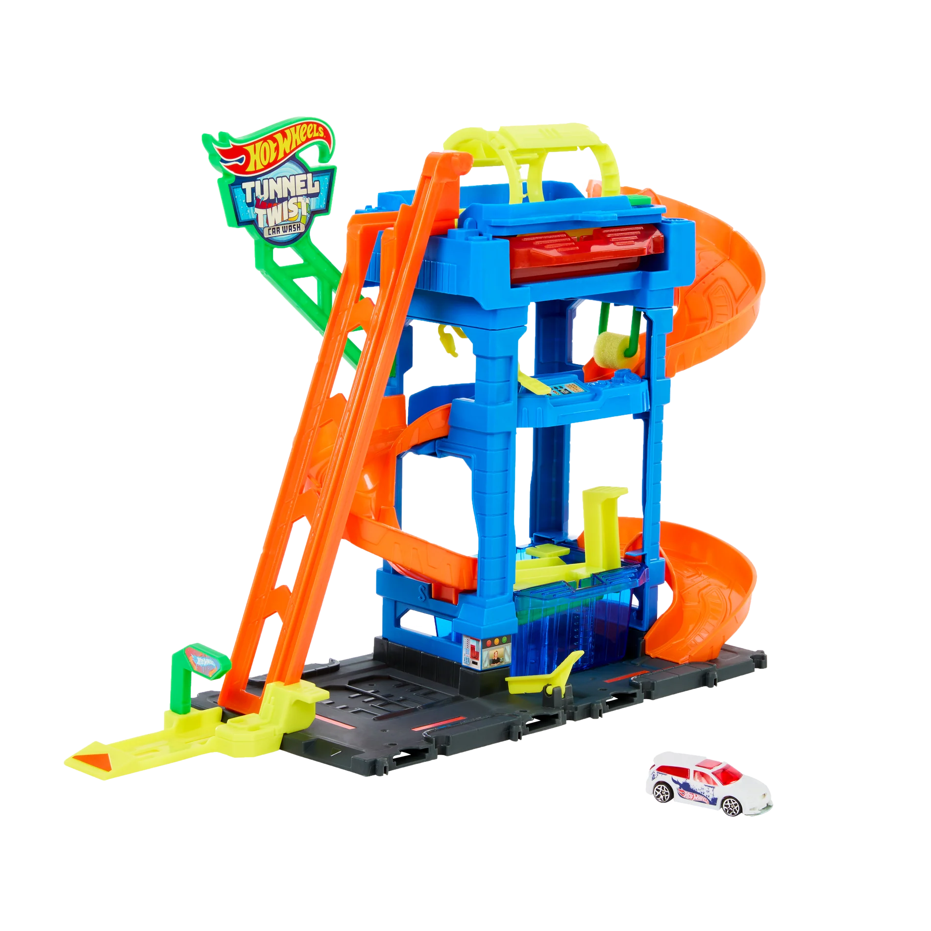 Автотрек Mattel Hot Wheels Автомойка с туннелем HTN80, разноцветный