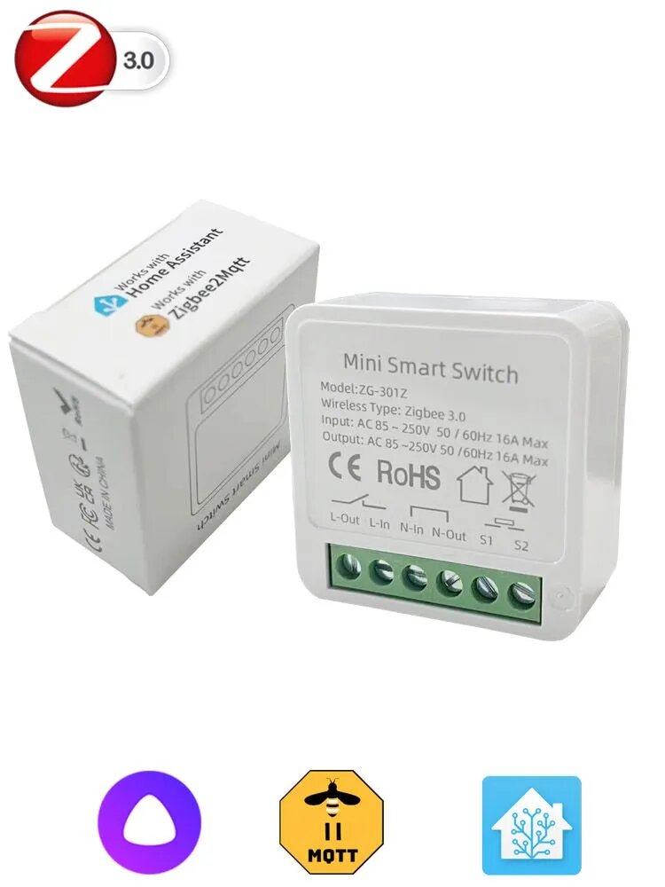 Умное реле с ZigBee 3.0, одноканальное с нейтралью, Яндекс Алисой, Zigbee2mqtt, Home Assistant