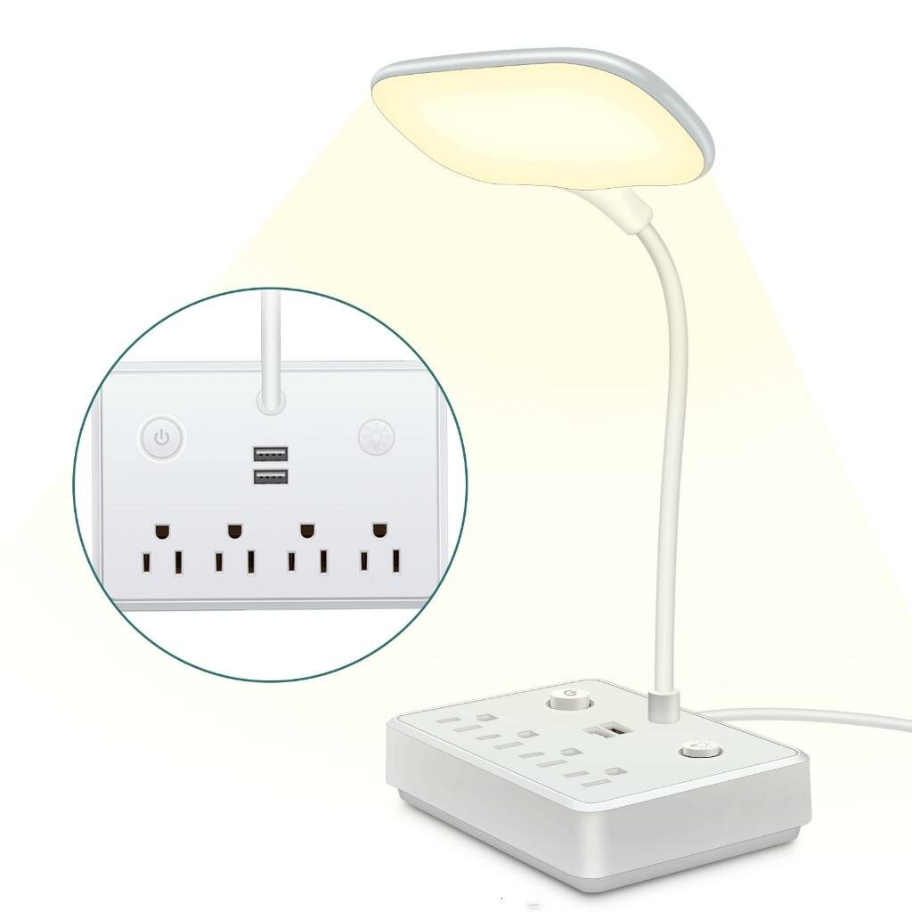 Удлинитель 1,2 м с 4 розетками, 2 USB и лампой, Белый