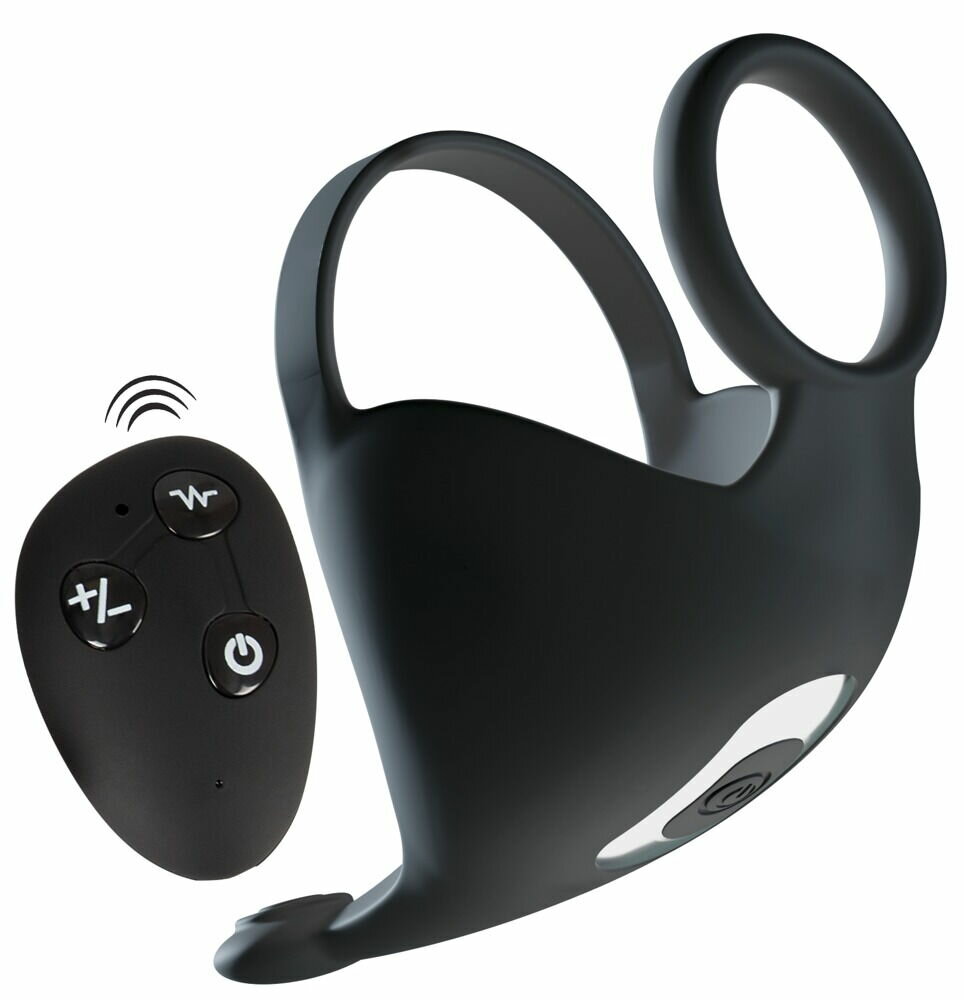 Черная вибронасадка для эрекции и стимуляции мошонки Cock ring with RC ball massager