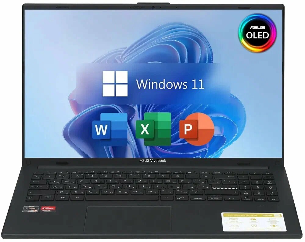 15.6" Ноутбук Asus VivoBook OLED , Ryzen 5-7520U, LPDDR5 16 GB DDR5, SSD 1TB, Windows 11 Pro + Office 2021, Русская раскладка