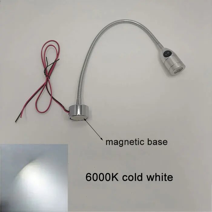 Светодиодная лампа для станков с ЧПУ 3W DC12V 24V, гибкая, 40 см, на гибкой ножке, для мастерских, серебристо-черная, магнитная, промышленная