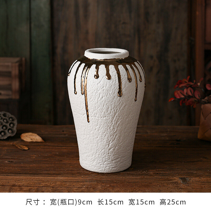 Ретро-вазы в новом китайском стиле, декоративные керамические украшения в деревенском стиле для прихожей, прикроватной тумбочки, тумбы под телевизор, для цветочных композиций, керамическая ваза для дома.