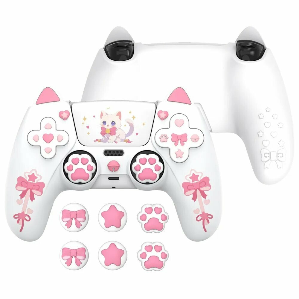PlayVital силиконовый чехол Sweetheart Kitty для геймпада PS5, совместим с док-станцией, белый