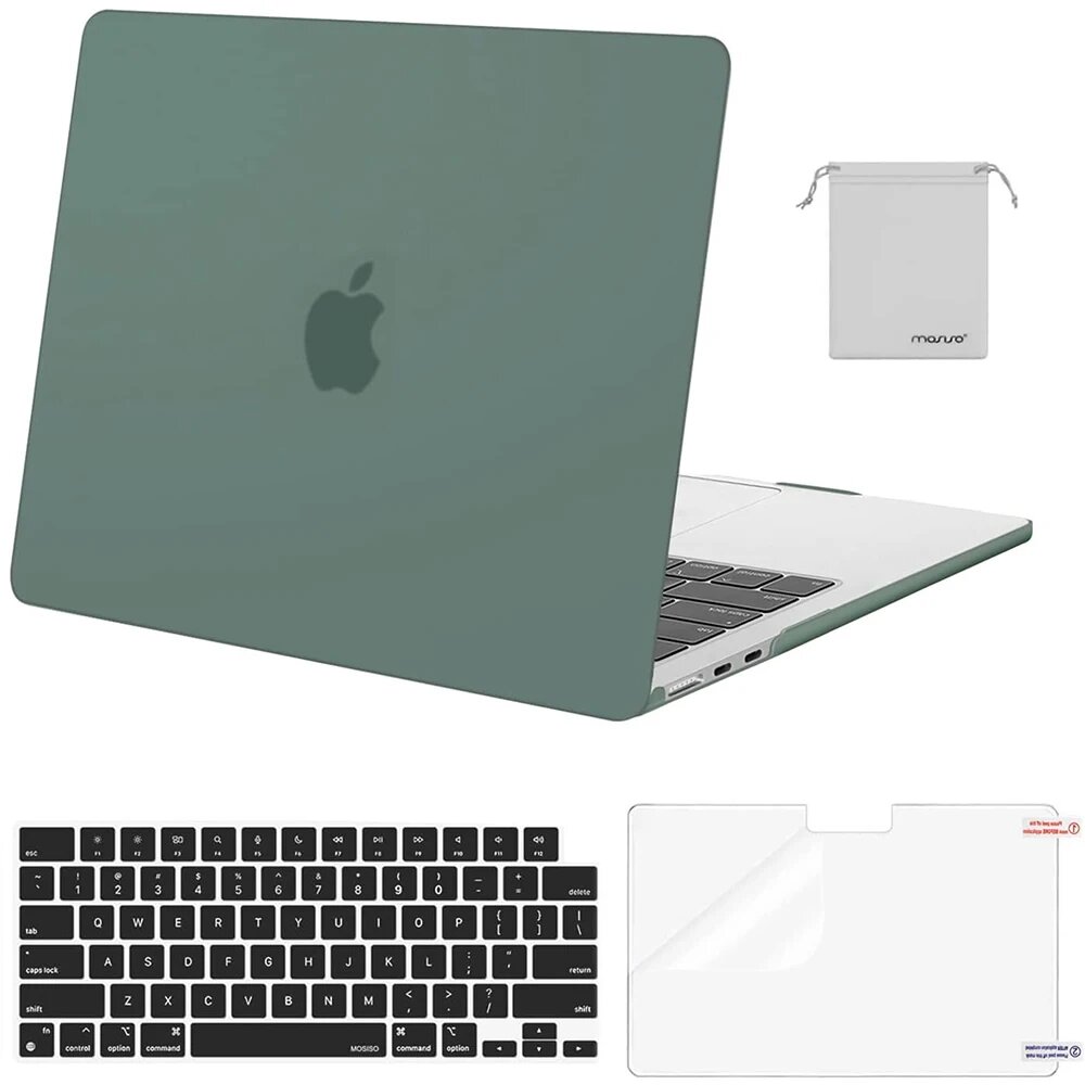 Чехол MOSISO для MacBook Air 15,3 дюйма Серый, Pro 16 M4 M3 M2 M1, Emerald Green