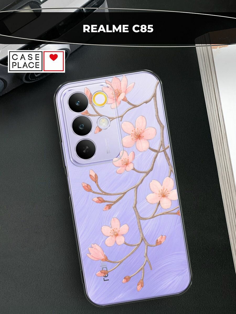 Силиконовый чехол на Realme C85 / Реалми C85 с принтом Веточка распускающейся сакуры 2