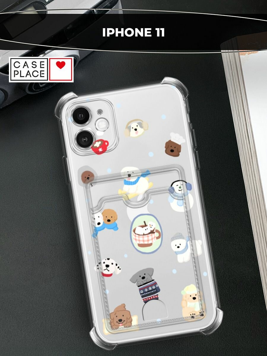 Чехол на Apple iPhone 11 (Айфон 11) с картой и принтом Снежные песики