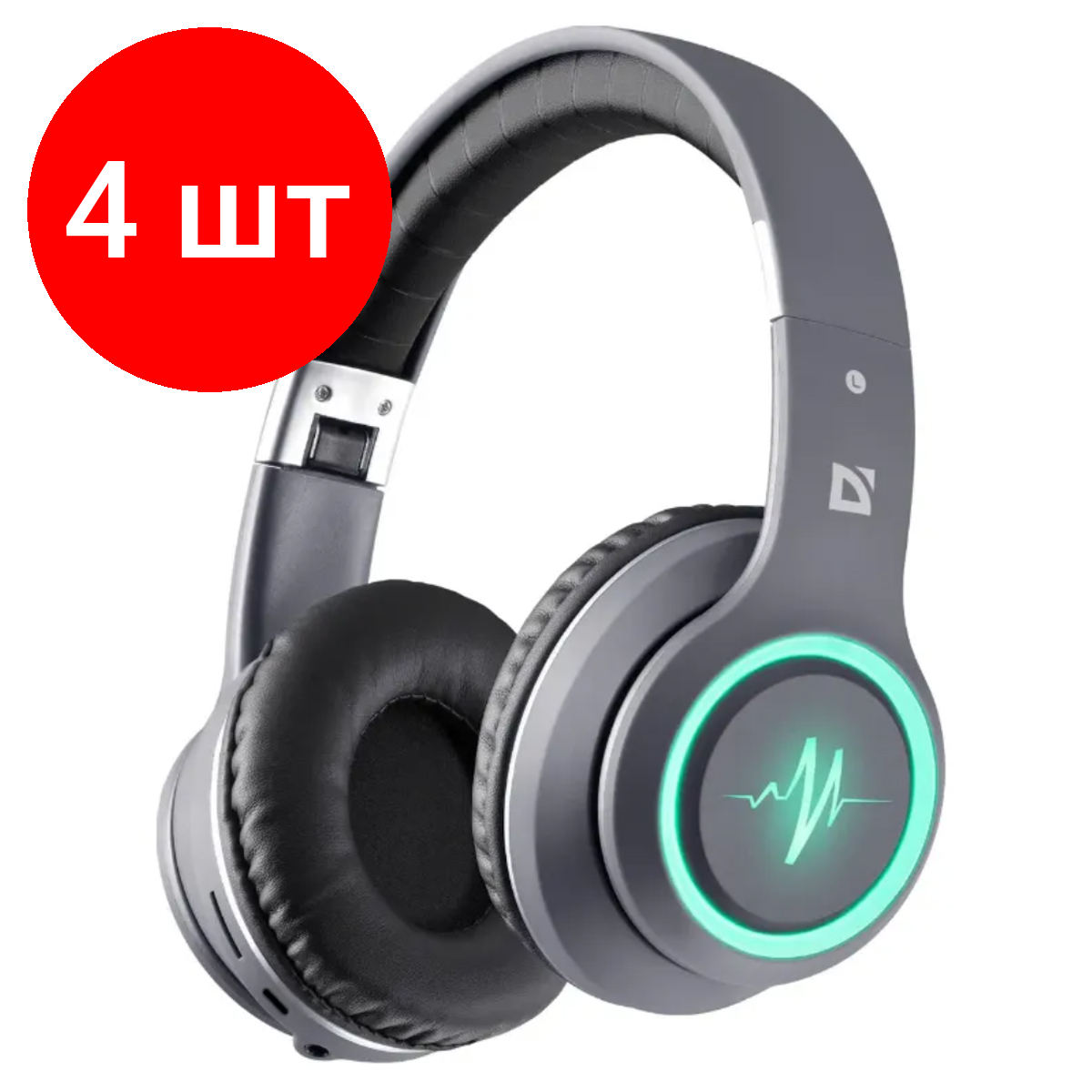 Комплект 4 шт, Наушники с микрофоном беспроводные Defender FreeMotion B571, Bluetooth, складные, MicroSD, разъем Type-C, черный