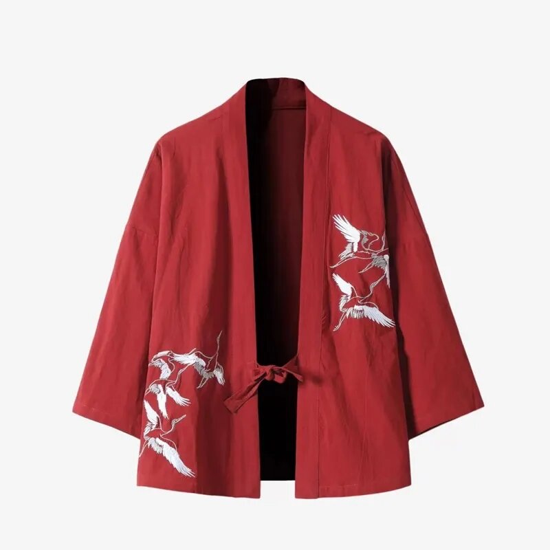 Мужская хаори Tangslady из хлопка с вышивкой журавля Красный, L, 4