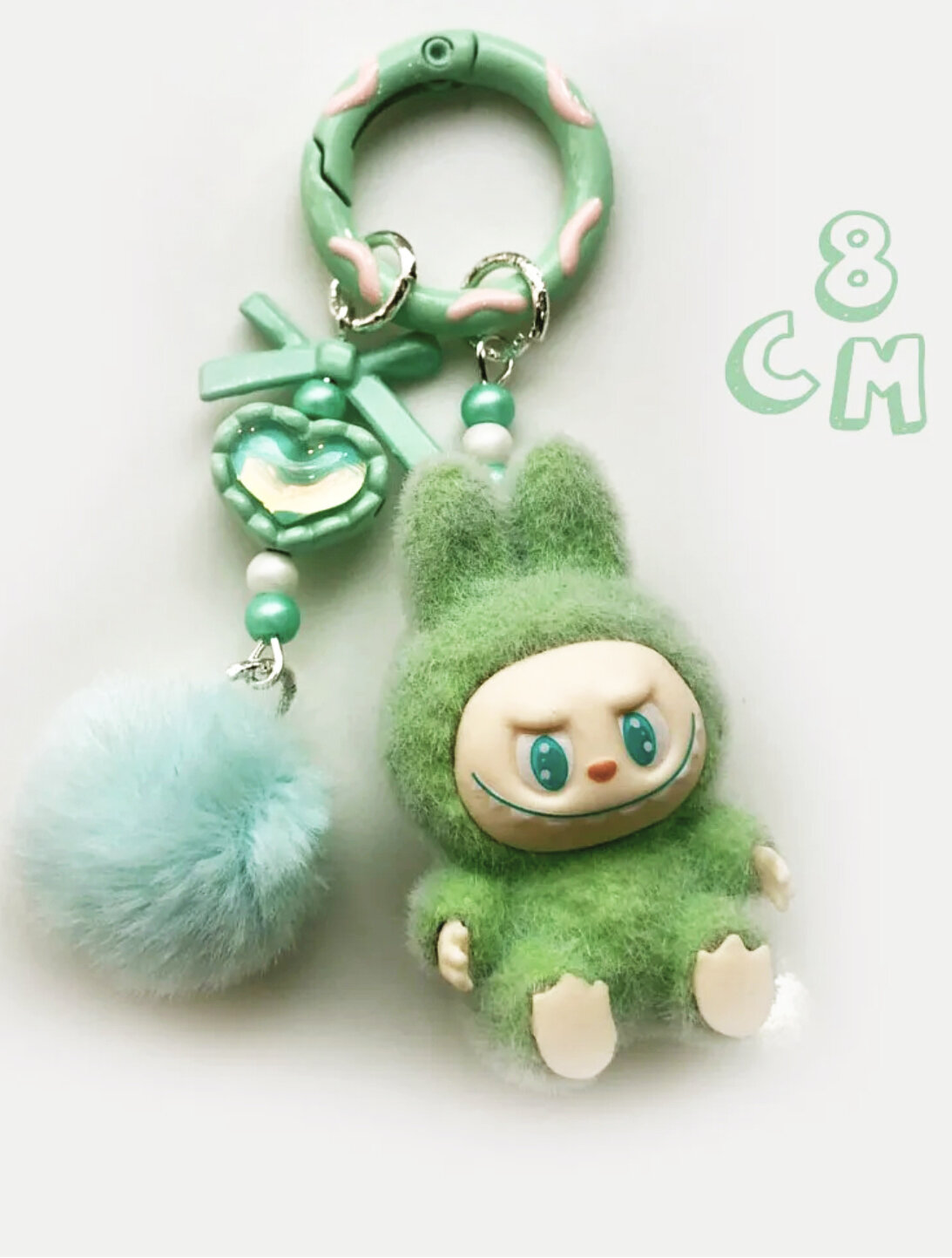 Брелок на телефон из Pinterest Мохнатик, с сердечком, салатный цвет, 1 шт.