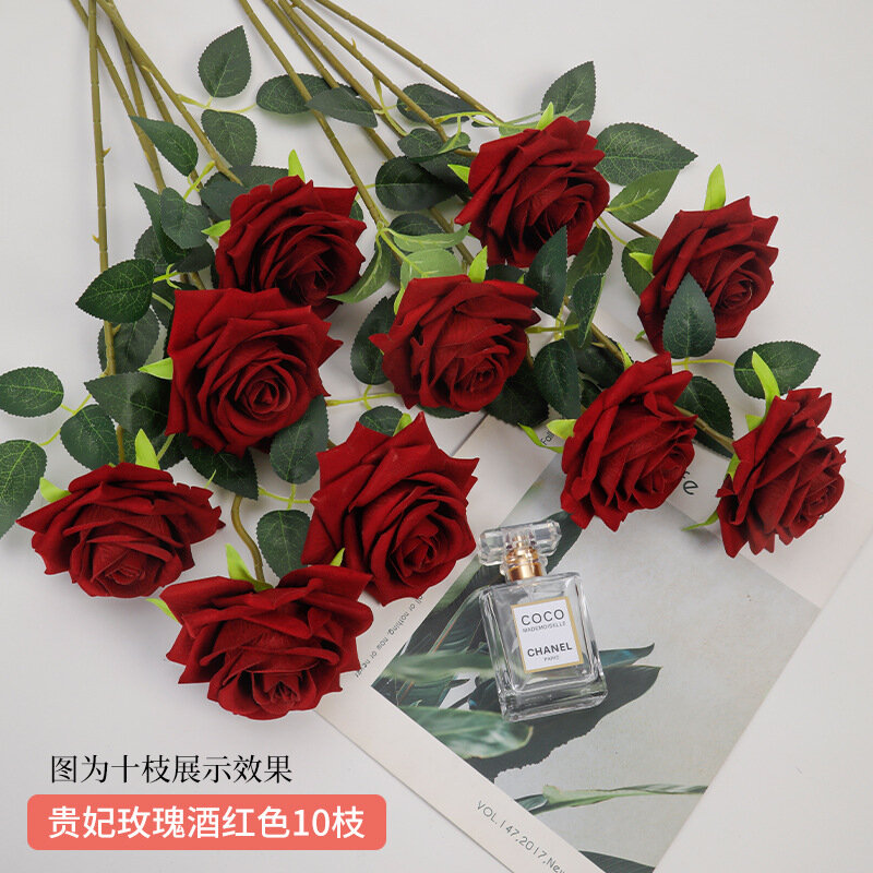 Искусственная роза, одиночный стебель, роза на День святого Валентина, домашняя свадебная искусственная цветка, фальшивая цветка, искусственная роза с бархатистой текстурой