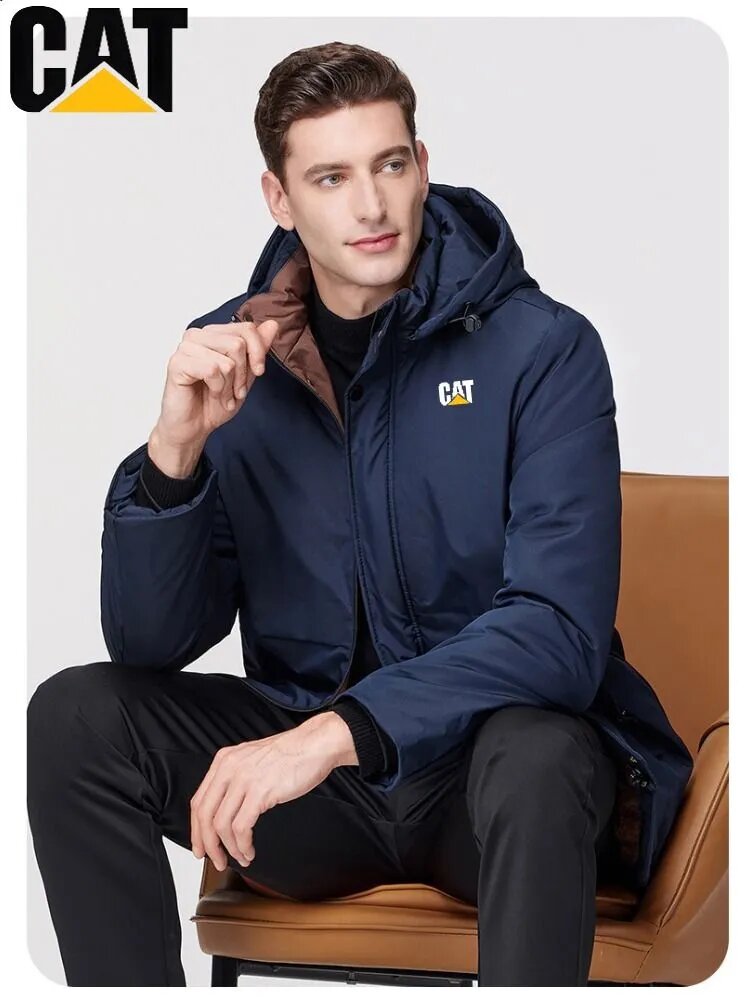 Пуховик Caterpillar Мужская удлиненная куртка утепленная, съемный капюшон, графеновый утеплитель-для города, бизнеса, отдыха