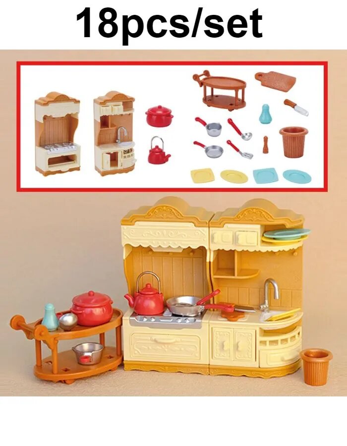 Модель миниатюрной кухни 18pcs/set подходящая для использования в качестве украшения кукольного дома для