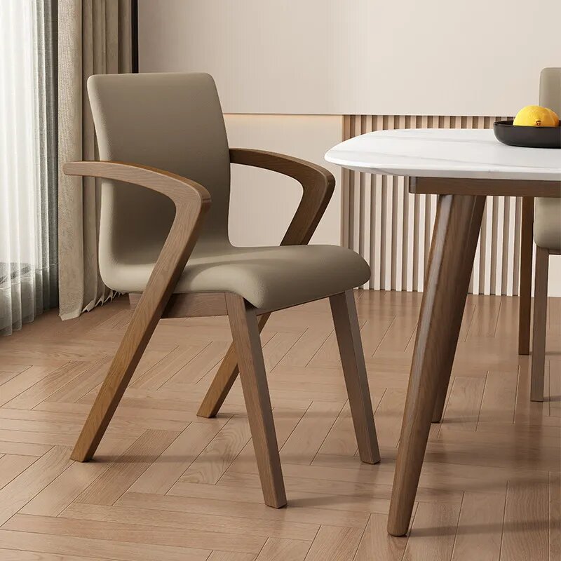 Скандинавские обеденные стулья из цельного дерева для домашнего использования, современные минималистичные деревянные стулья, легкие роскошные столы, спинки с подлокотниками A2