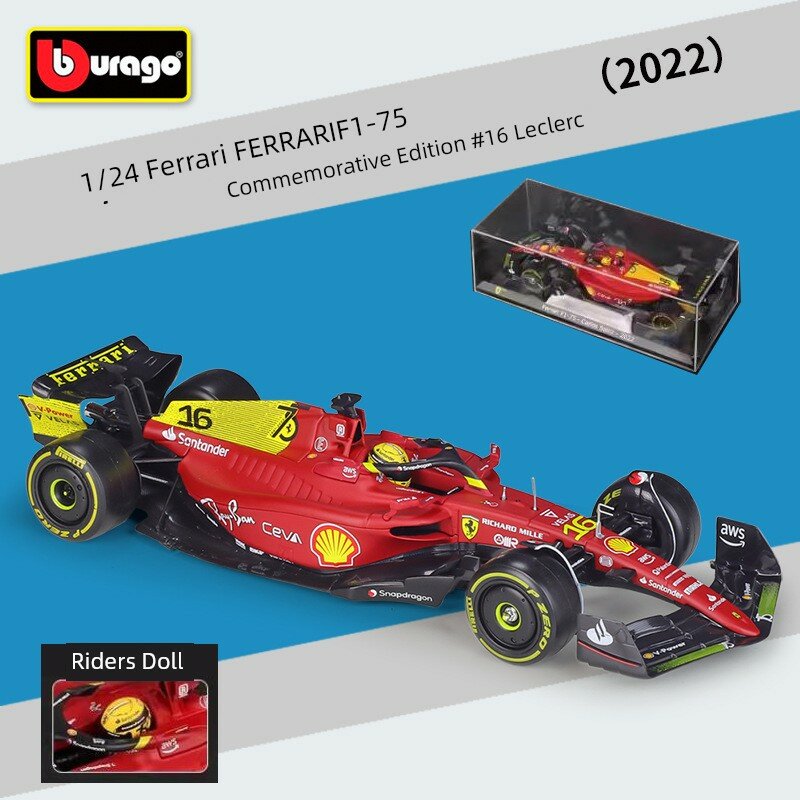Модель Ferrari F1-75 2022 годовщина, Шарль Леклер №16, масштаб 1:18 из сплава