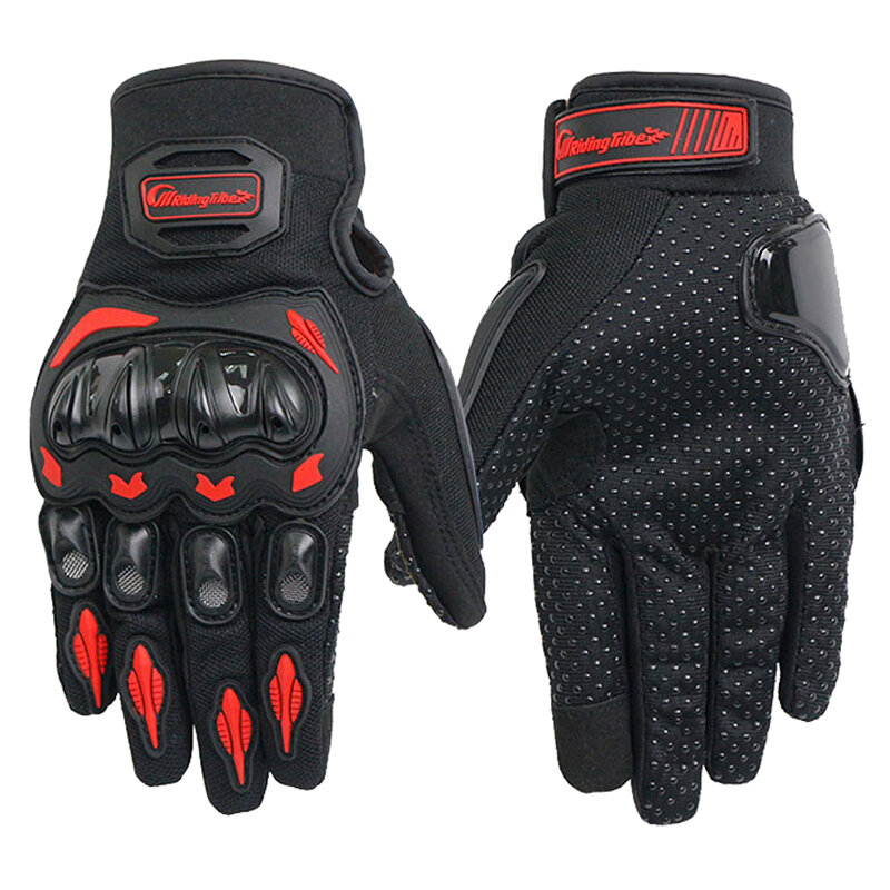 BIKEBROS Motorcycle Riding Gloves, All-Season, Anti-Fall, Wear-Resistant, Racing, Touchscreen Compatible, Summer Motorcycle Gear, Red, Size M