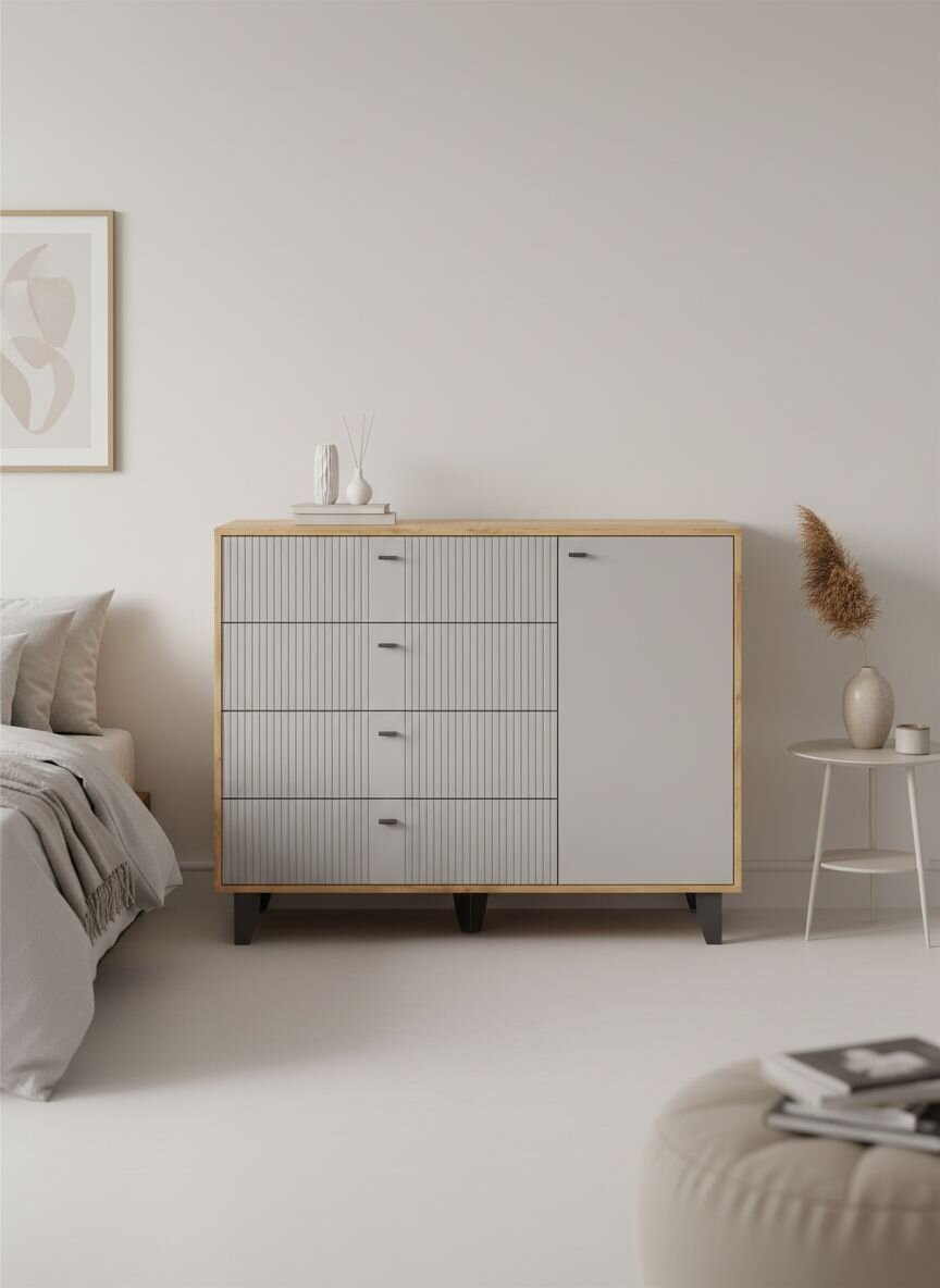 Комод ARNIKA "Катрин-13", ЛДСП, 120х45х95 см, 4 ящика и полки, фасады Сантьяго