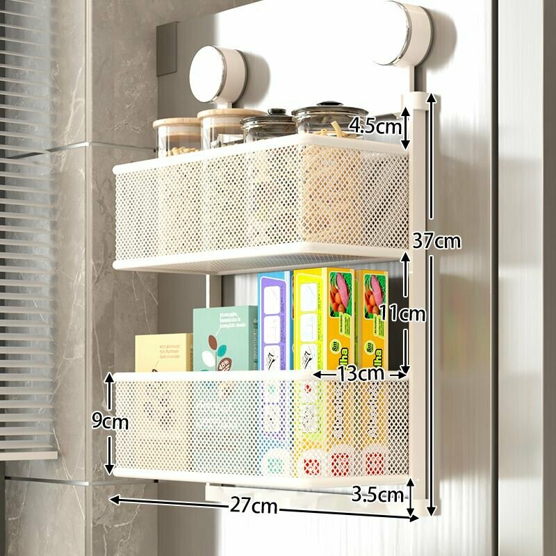 Стеллаж для хранения в холодильнике без сверления, боковой органайзер, многофункциональная настенная полка для специй, присоска, многослойная кухонная полка