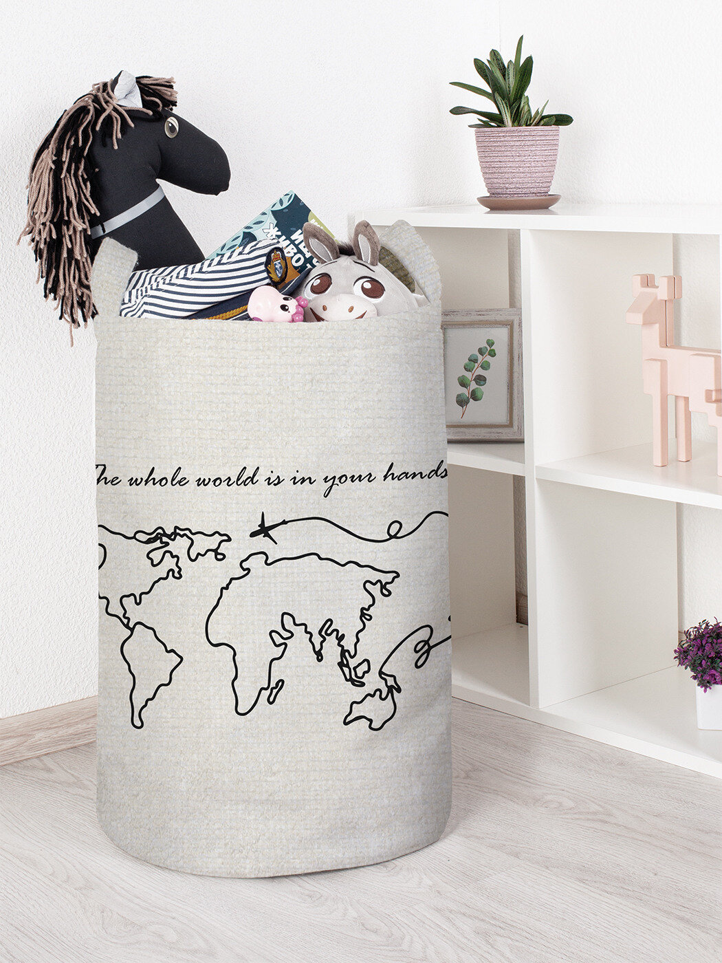 Корзина для игрушек и белья, мягкий органайзер для хранения вещей с ручками JoyArty "Целый мир в твоих руках" 60х40см