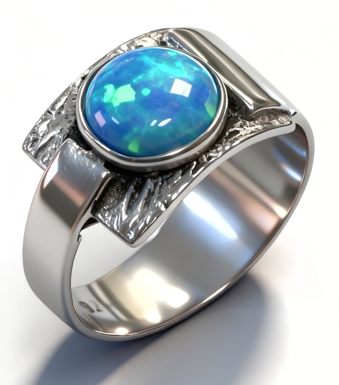 Печатка, серебро, 925 проба, родирование, опал синтетический