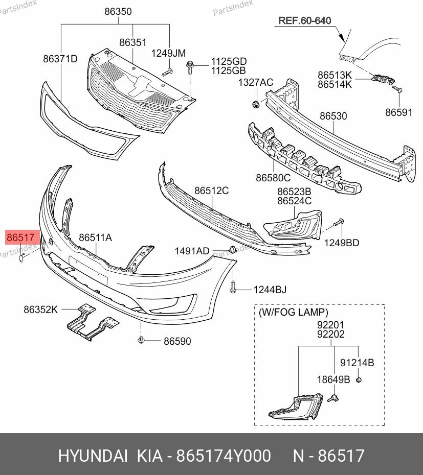 Заглушка буксировочного крюка переднего бампера, HYUNDAI/KIA/MOBIS 865174Y000