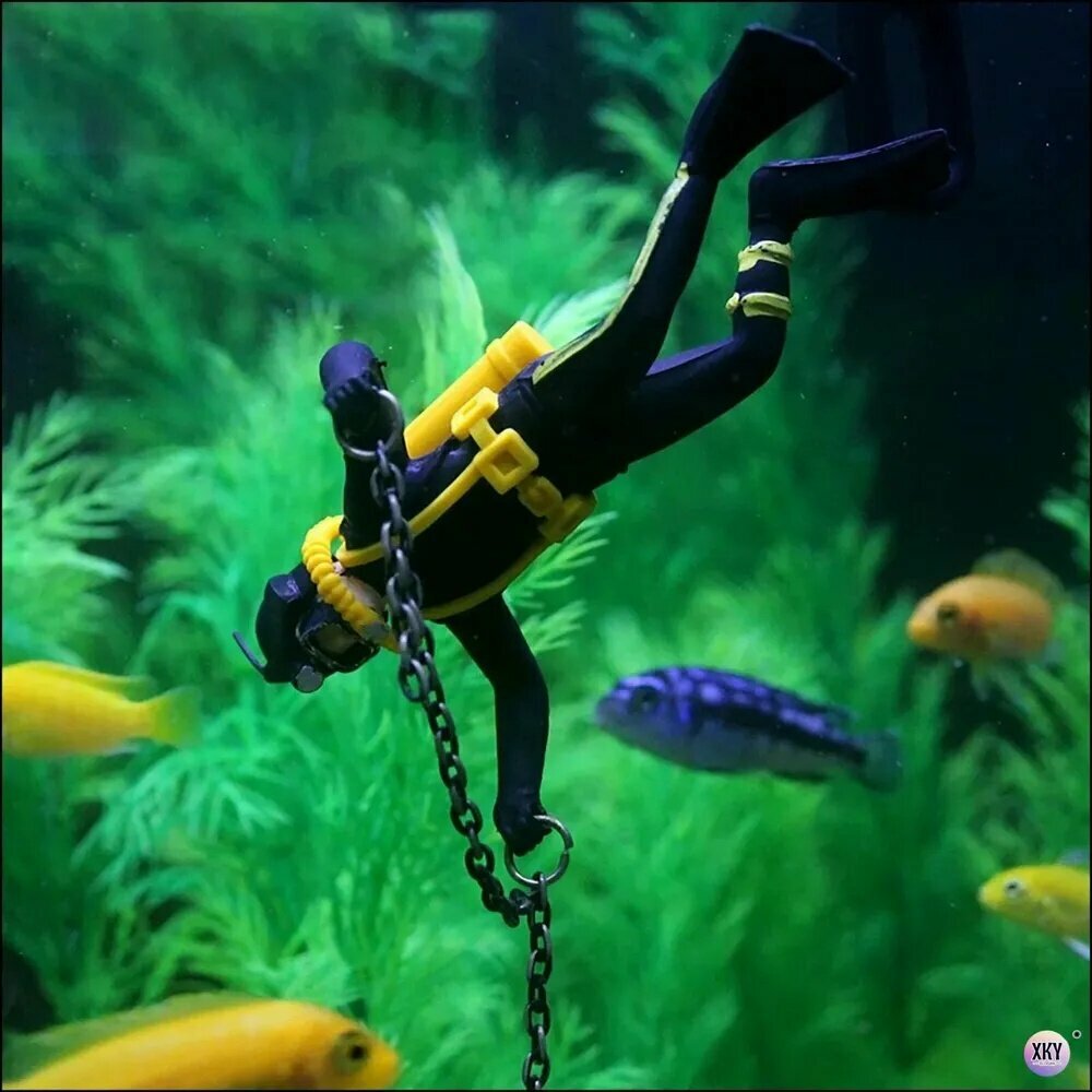 Декорация, Декор для аквариума/Аквалангист, водолаз, фигурка охотник за сокровищами/ сундук с сокровищами