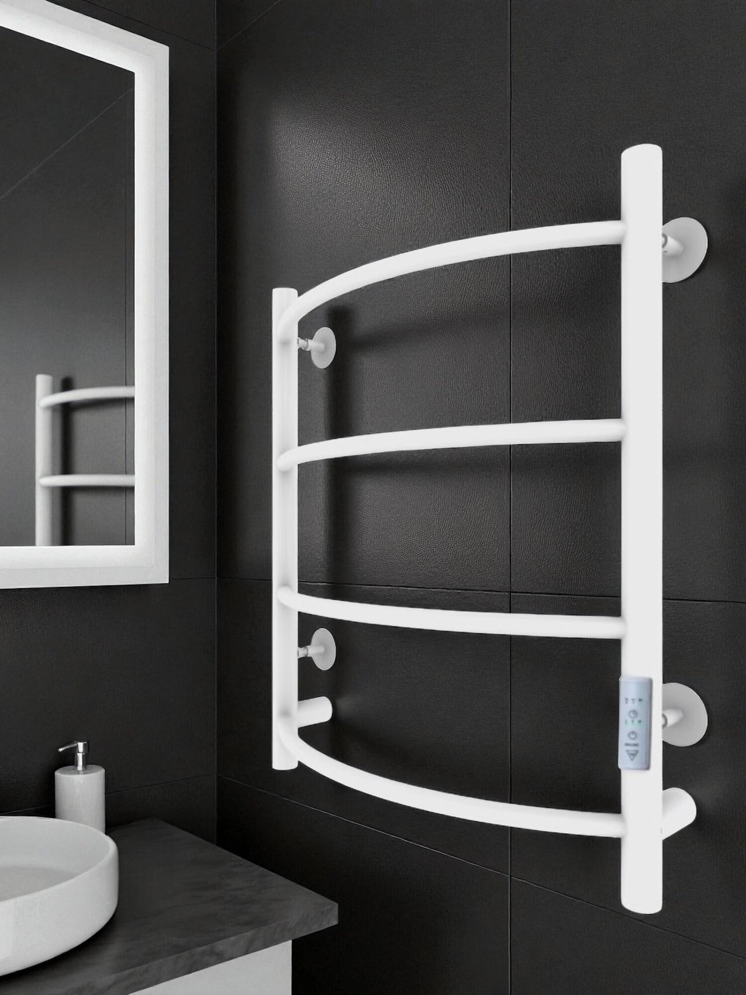 Полотенцесушитель электрический Тругор 600х500, белый, 4 перекладины, универсальное подключение.