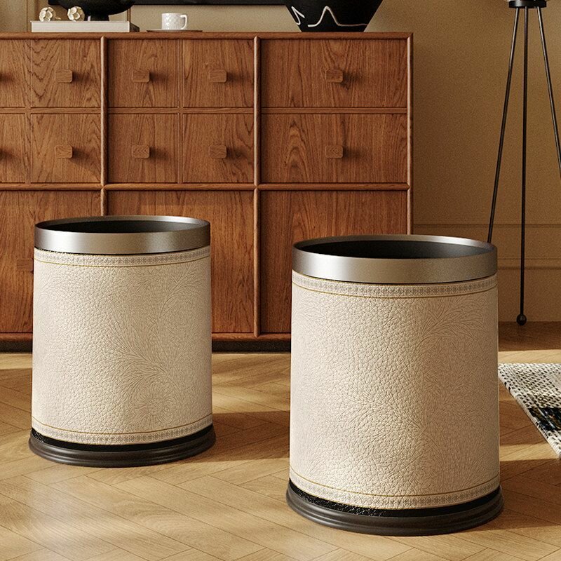 Мусорное ведро из кожи в французском стиле Yinshang для дома, гостиной, винтажный стиль, корзина для мусора, спальня, ретро, легкая роскошь, домашнее мусорное ведро