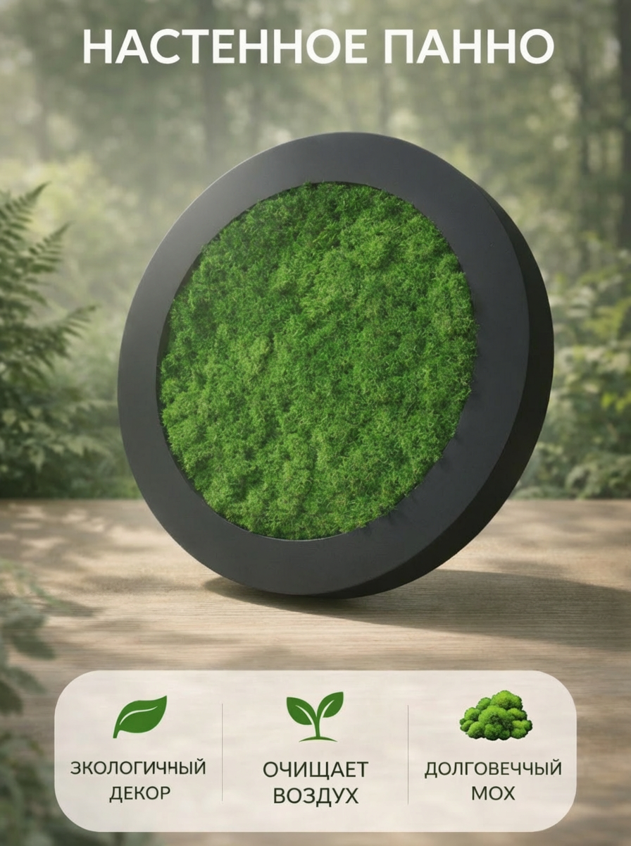 Панно настенное со стабилизированным мхом, круглое, диаметр 40 см
