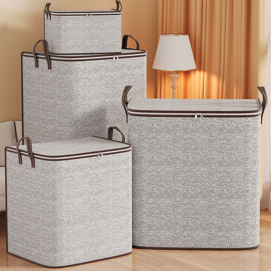 Мешок для хранения из нетканого материала, серый гофрированный тканевый мешок, органайзер для гардероба, принадлежности для хранения одежды и одеял.