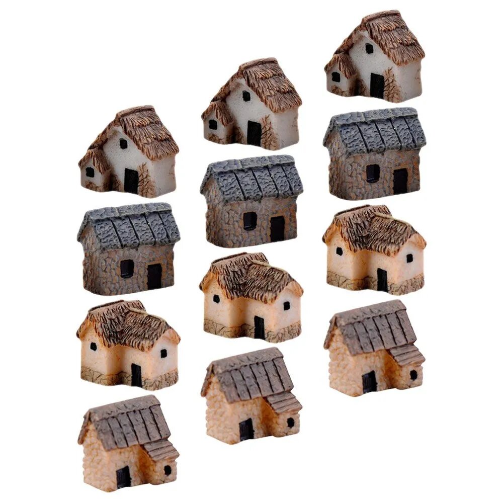 Набор из 12 миниатюрных домиков из смолы для декора садов и флорариумов