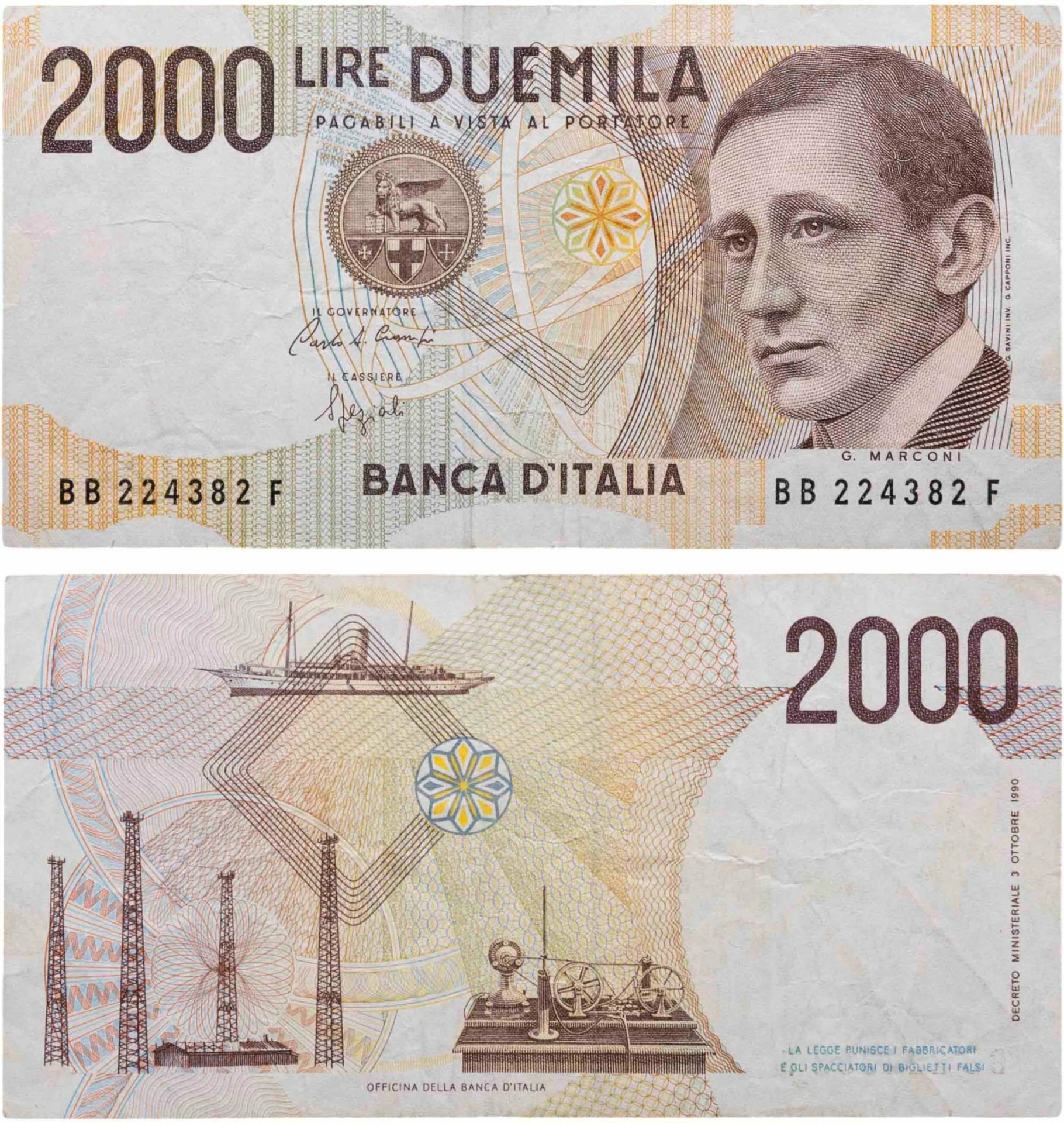 Италия 2000 лир 1990