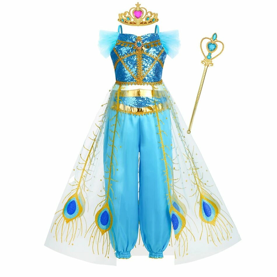 Костюм Жасмин для девочек, платье Аладдина, вечеринка по случаю дня рождения, косплей, фантазийная карнавальная одежда принцессы