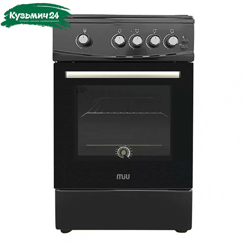 Плита комбинированная MIU UNO 51S, цвет черный, объем электродуховки 52.8 л, откидная дверца