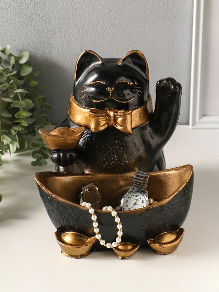 Копилка для денег с подставкой для мелочей Кот Манэки-Нэко , полистоун, 24 21 25 см