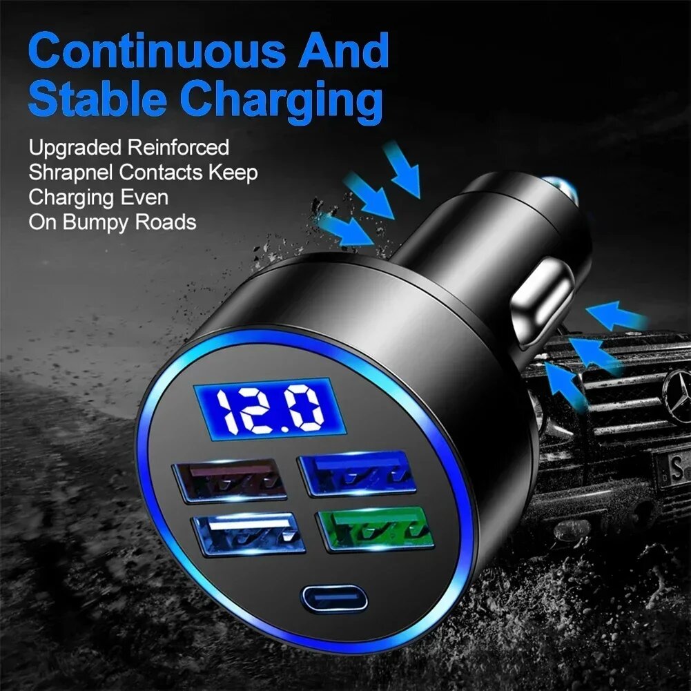 4USB QC3.0 PD Type-C Автомобильное зарядное устройство с цифровым дисплеем 250 Вт Автомобильное зарядное устройство 3.1A с обнаружением напряжения Многопортовый автомобильный адаптер питания