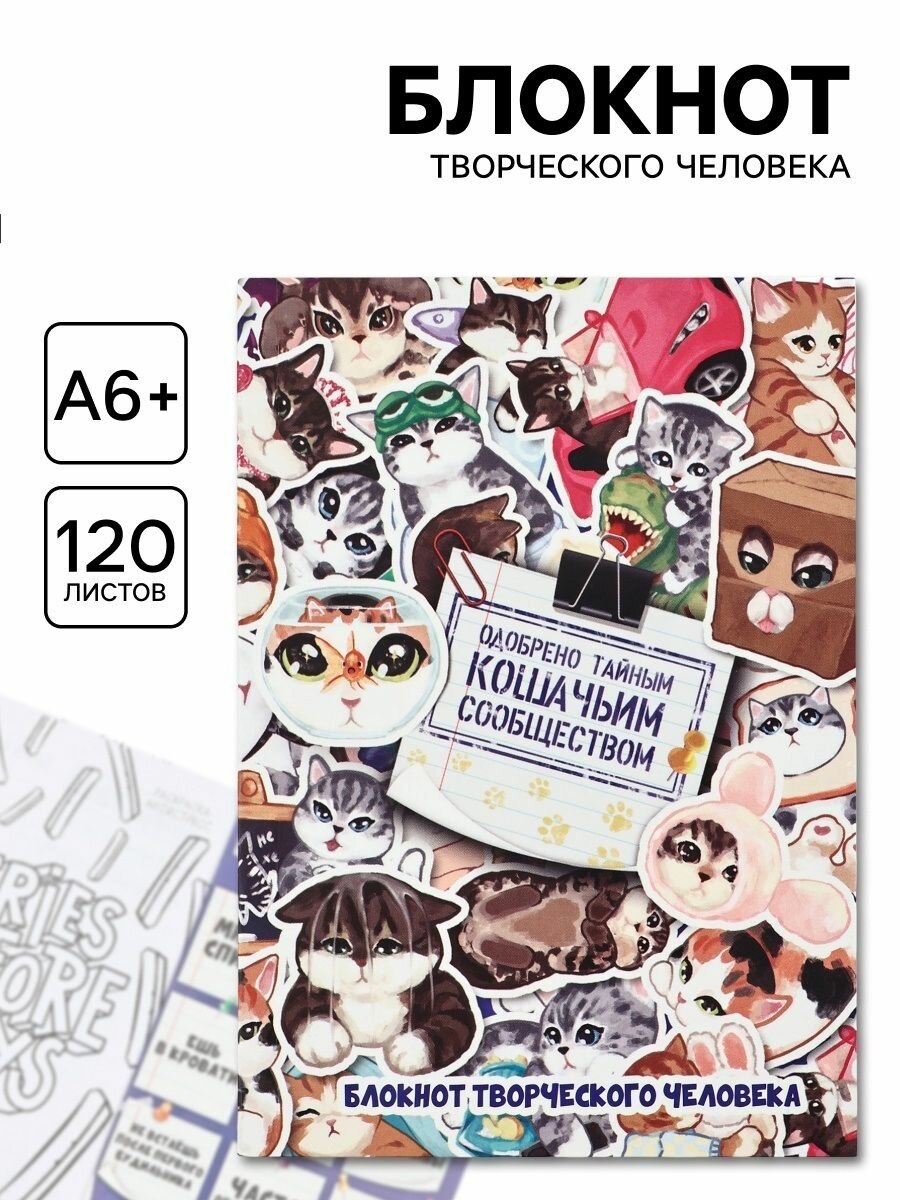 Блокнот творческий с заданиями А6, 120 листов Котики