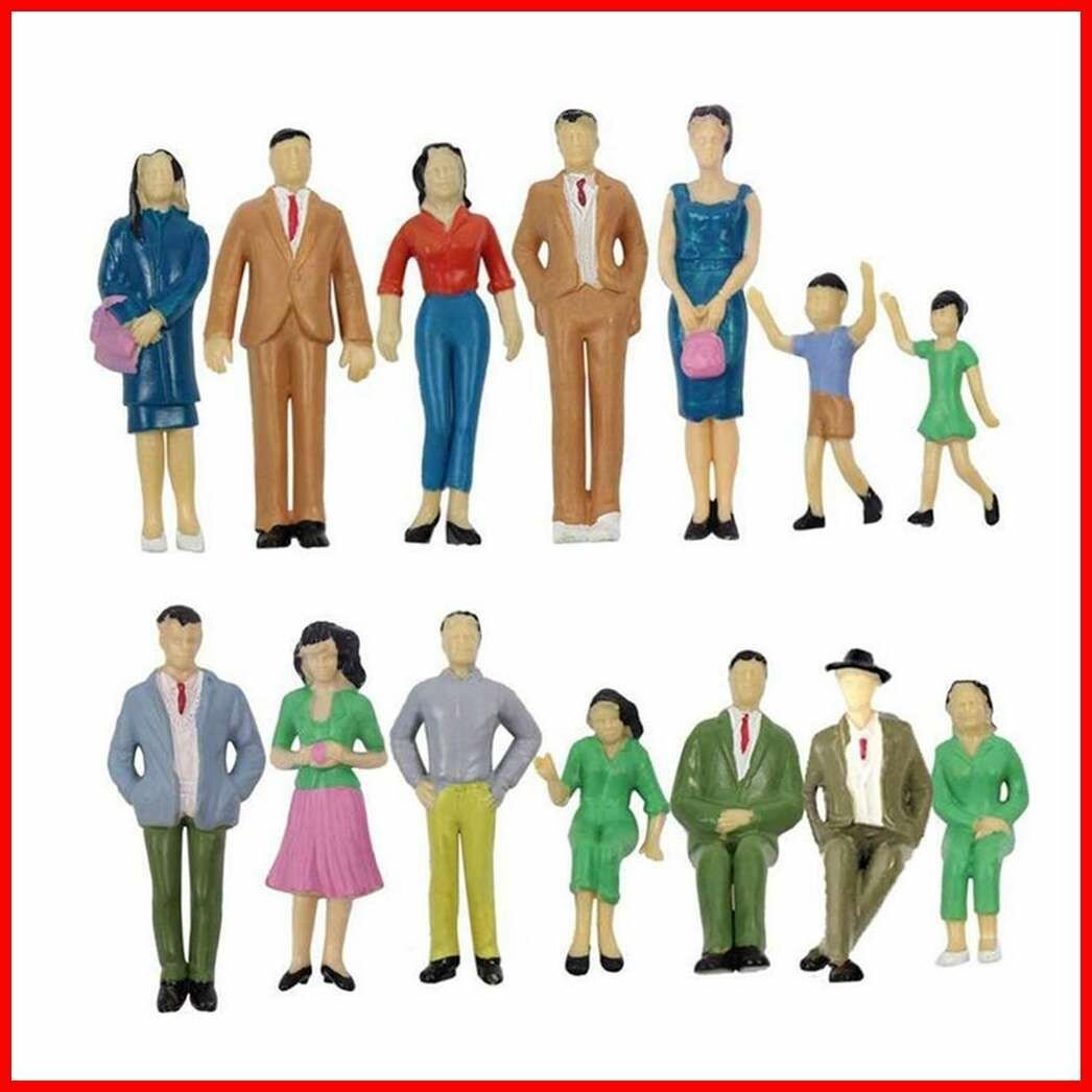Набор из 14 миниатюрных фигурок людей масштаба 1:25 для диорам и макетов железных дорог, высотой до 7.5 см, яркие детализированные персонажи