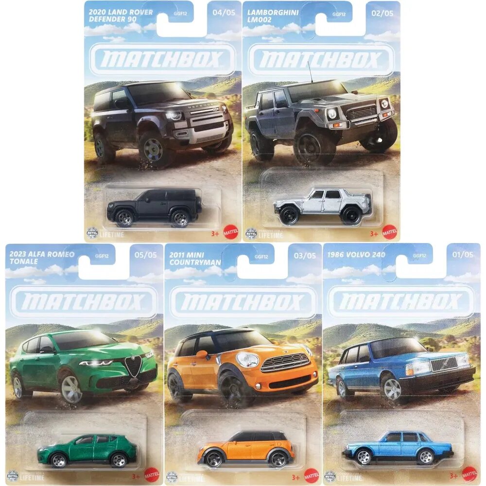 MATCHBOX PREMIUM Модель автомобиля из сплава, 1:64, серия Matchbox PREMIUM (Коллекция: Land Rover Defender 90 2020, Lamborghini LM002, Alfa Romeo Tonale 2023, Mini Countryman 2011, Volvo 240 1986)