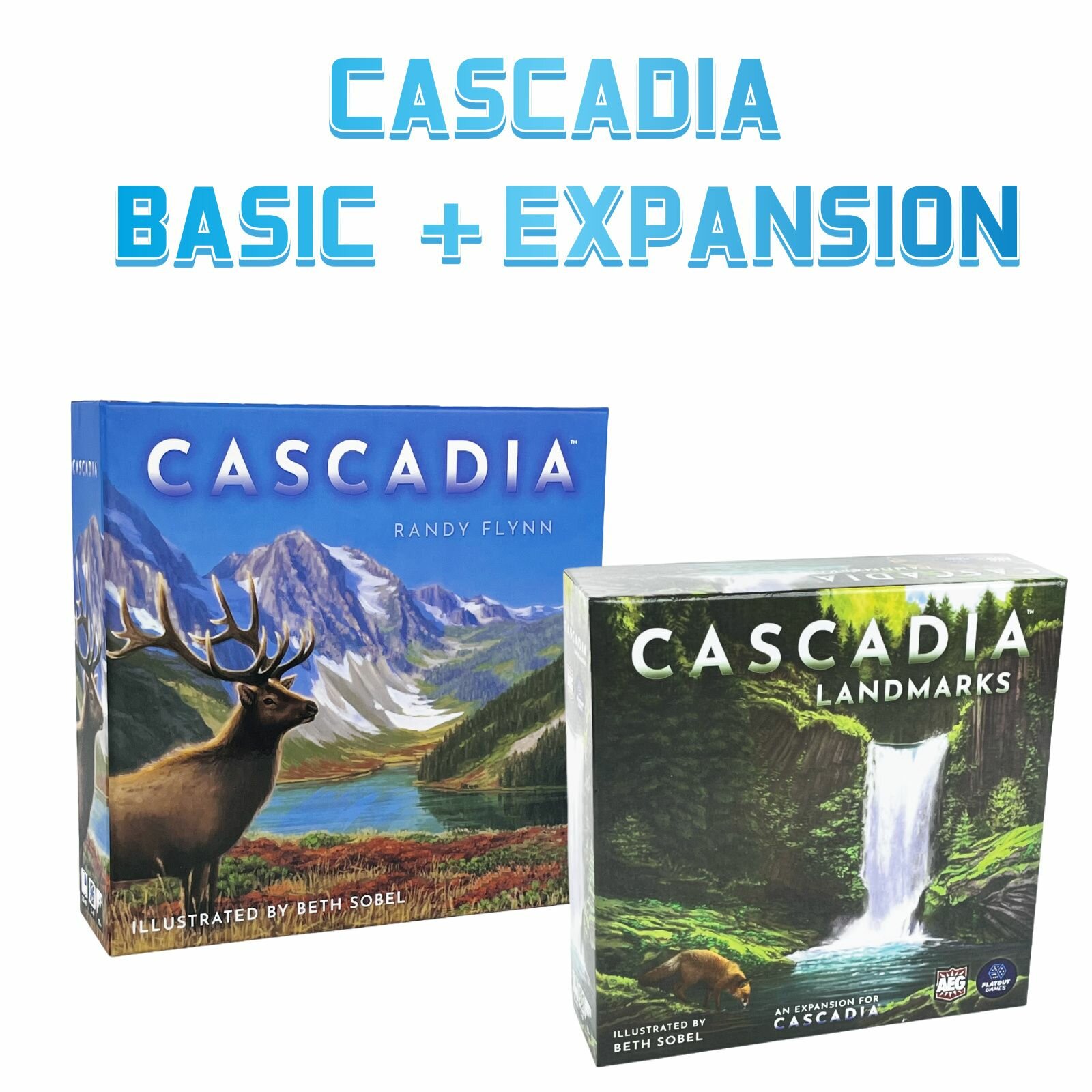 Семейная настольная игра Cascadia победитель Spiel des Jahres. Английское издание базовой игры дополнения Landmarks (отдельно).