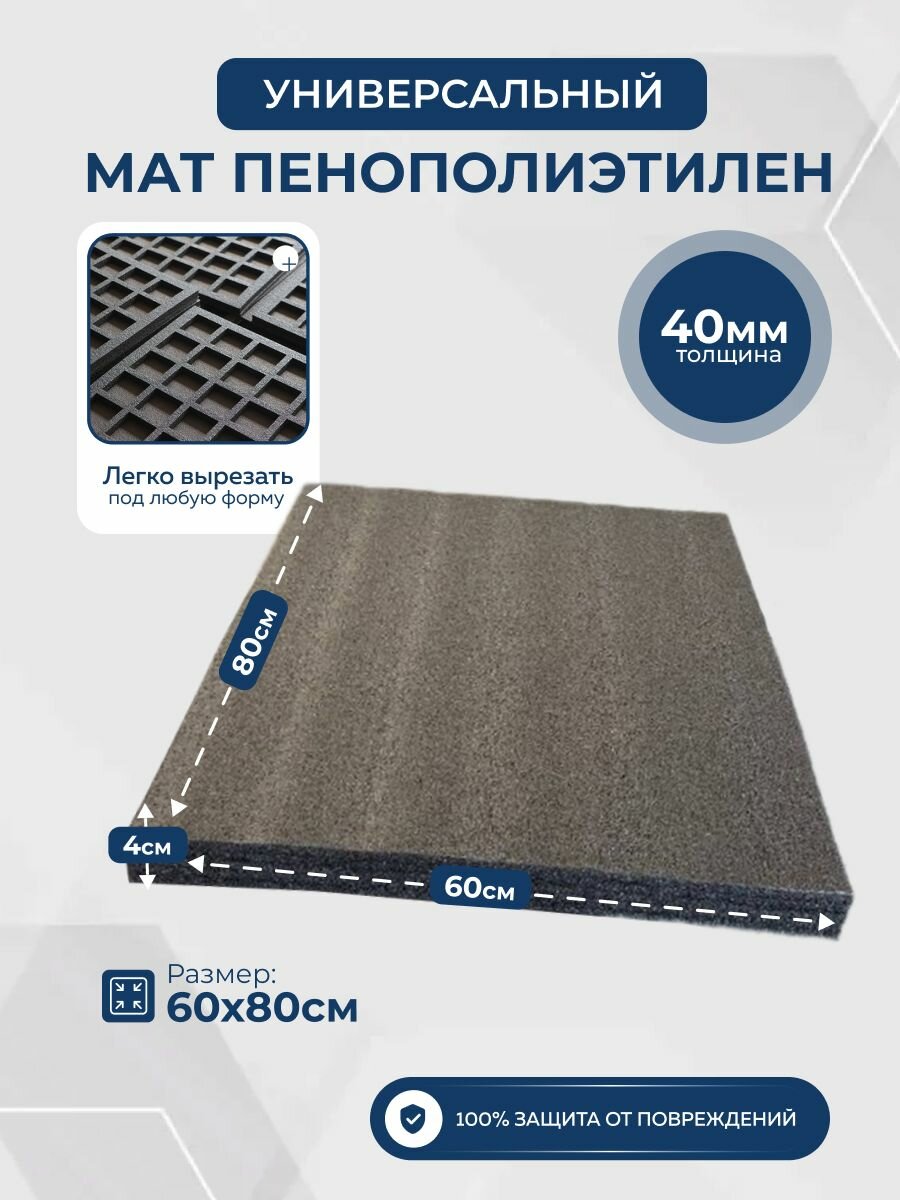 Мат пенополиэтилен, 60 х 80 х 4 см, режущийся, для упаковки и амортизации