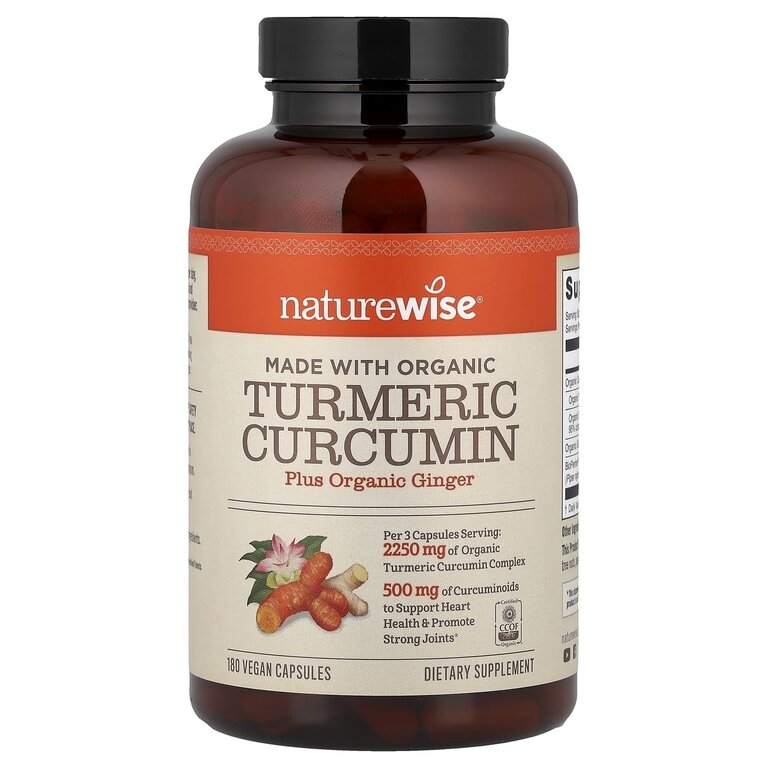 NatureWise Curcumin Turmeric 2250mg, куркумин из органической куркумы, 180 веганских капсул из США