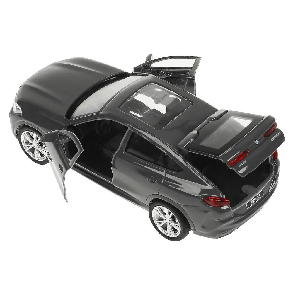 Игрушечная металлическая машинка BMW X6 темно серого цвета, длина 12 см