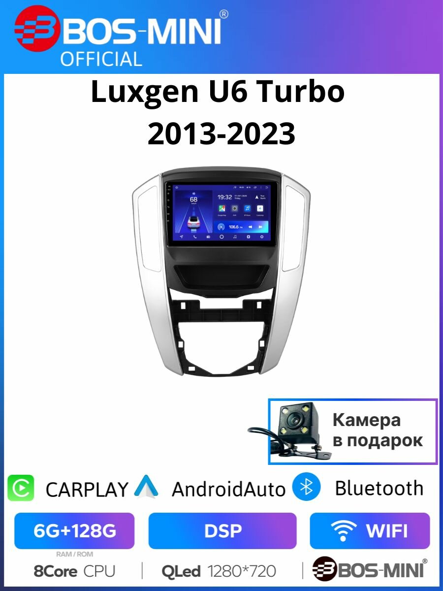 Магнитола BOS-MINI 8/6/128 для Luxgen U6 Turbo 2013-2023, В штатное место, 8-ми ядерная, AndroidAuto, Carplay, 2 DIN,