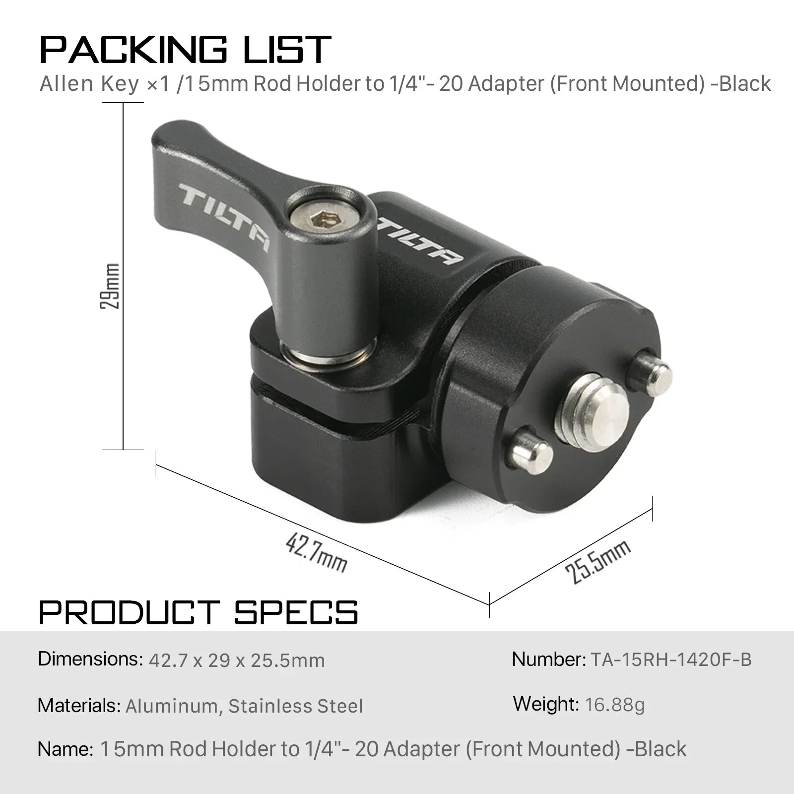 TILTA 15mm стержневой адаптер 1/4"-20, черный