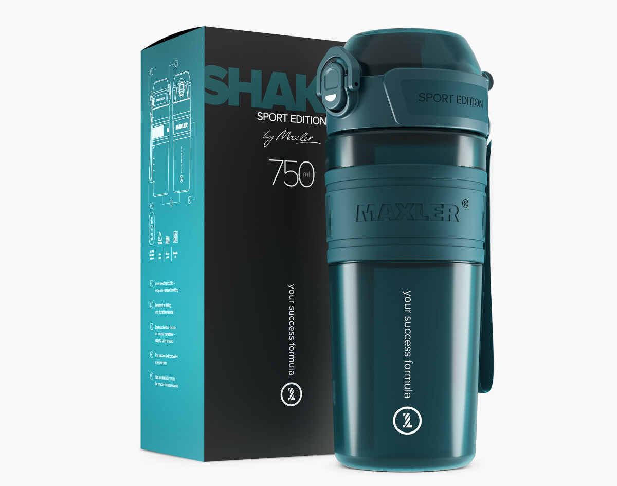 Шейкер Maxler Shaker Sport Edition, для смешивания, темно-зеленый, 750мл