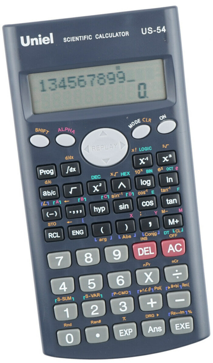 Калькулятор научный 10+2 разряд. 2-е пит. 279 функций 2-х стр. черный UNIEL US-54 шт