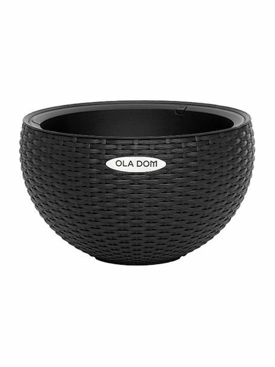 Кашпо OLA DOM "Rattan", для улицы, круглое, подвесное, пластик, антрацит