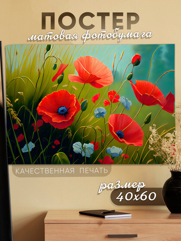 Постер Маки красивые цветы эстетика природа (11) 40х60
