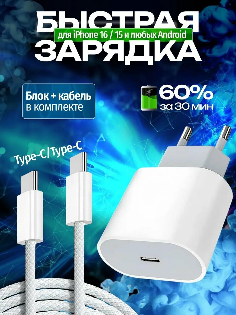 Зарядное устройство, с кабелем Type-C, для iPhone 16 Pro Max /17/Plus/Pro